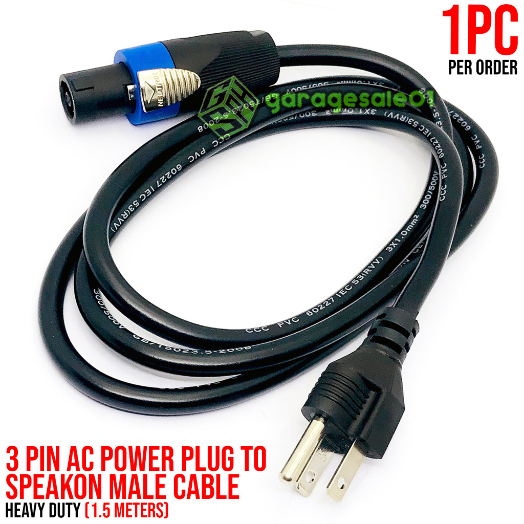 🟨Original 1.5M 3-Pin AC Power Plug to SpeakON Speak ON Plug 4 Pins Male ...
