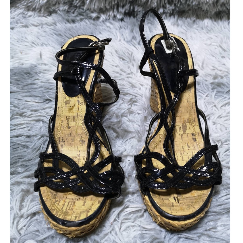 Esperanza Black Patent Rattan Style Wedge Sandals | Shopee Philippines