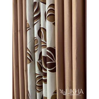 LIKHA - 3in1 Elegant Mocha Middle Leaves Ring Curtain ( 6ft/7ft Curtain ) - sold per piece / set ...