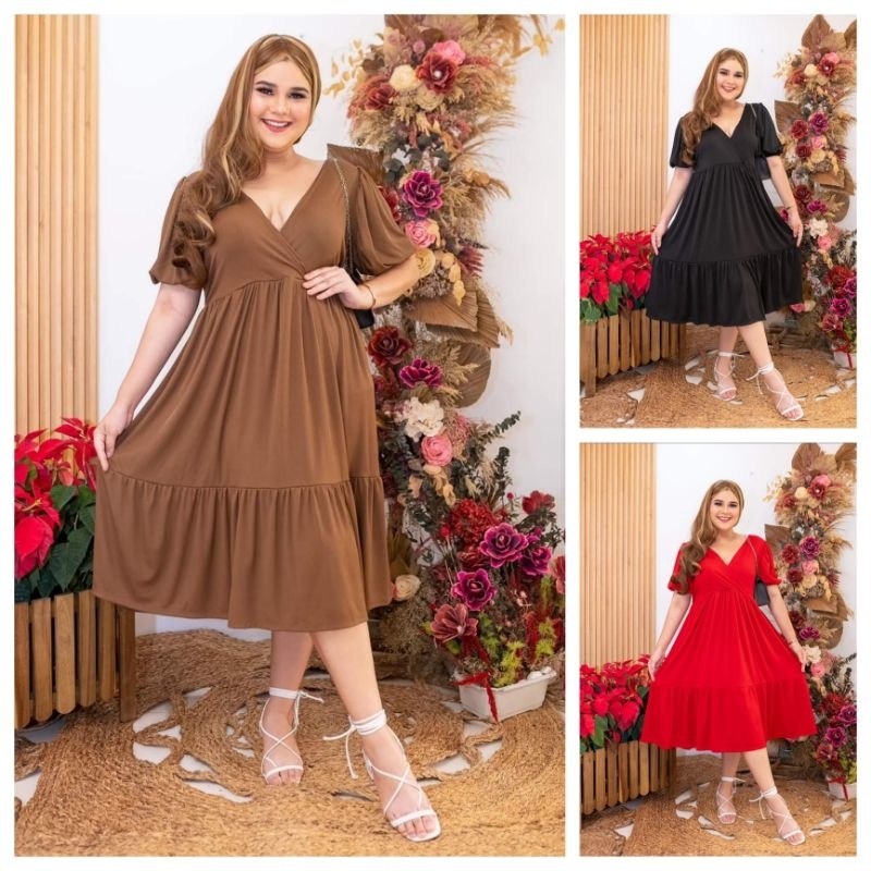 Polly Plus Size Puff Sleeve Dress | Shopee Philippines