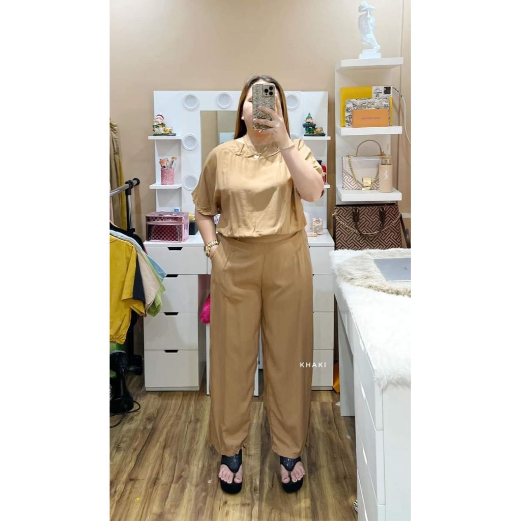 Soft Linen Blouse Garterized Hem Semi Crop-top Squarepants Terno for ...