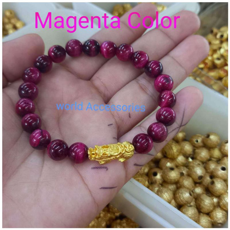 Magenta Color of the year pink tiger eye Bracelet w/small piyao ...