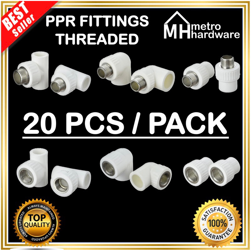 PPR White Fittings 1/2” (20mm) Elbow Coupling Male/Female Threaded Tee ...