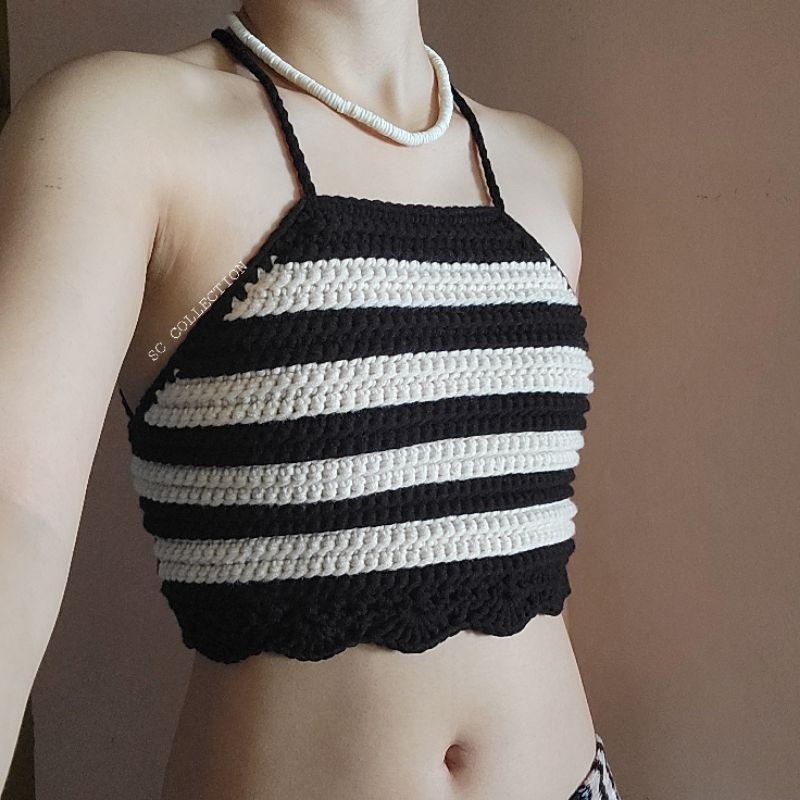 Handmade Stripes Crochet Halter Croptop (small to xxl) | Shopee Philippines