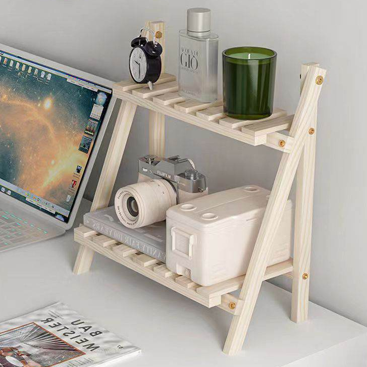 Collapsible Wooden Double Layer Shelf Durable Shelf Flowerpot Spice ...