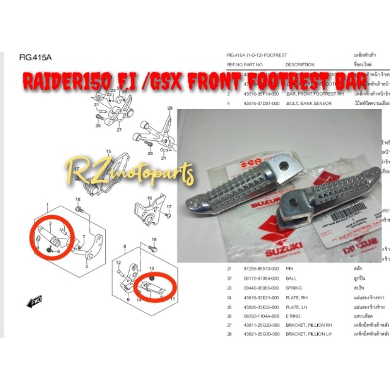 RAIDER150 F.I/GSX FRONT FOOTREST BAR (DRIVER / FRONT) | Shopee Philippines