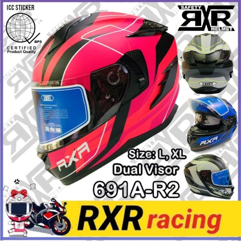 RXR 691A-R2 DUAL VISOR FULL FACE HELMET WITH ICC (BPS) | Shopee Philippines