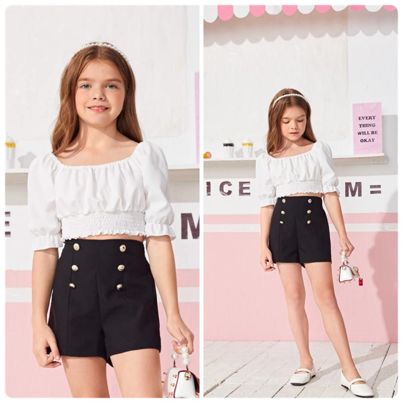 Plain Black Highwaist Button Shorts for Kids - 7 -10 yrs old | Shopee ...