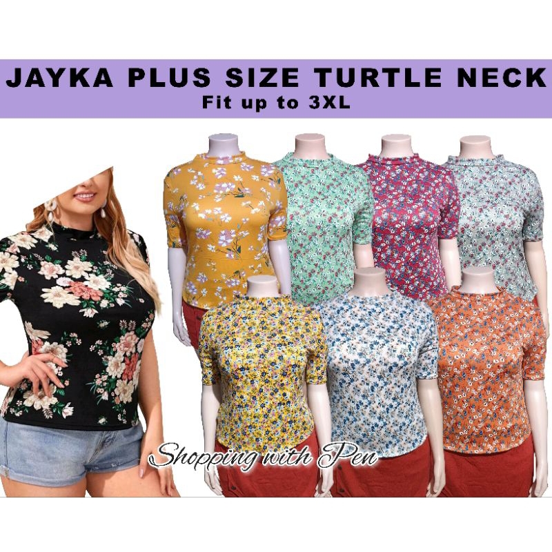 JAYKA PLUS SIZE TURTLE NECK BLOUSE | Shopee Philippines