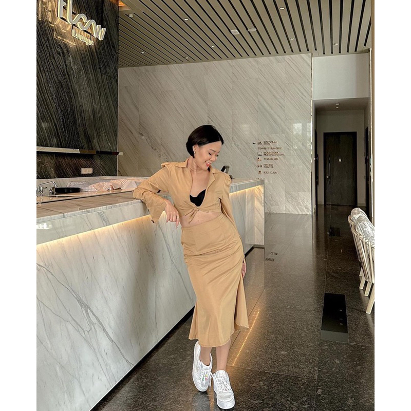 SERENITY SET | tie top long sleeves with midi skirt | wks store ...