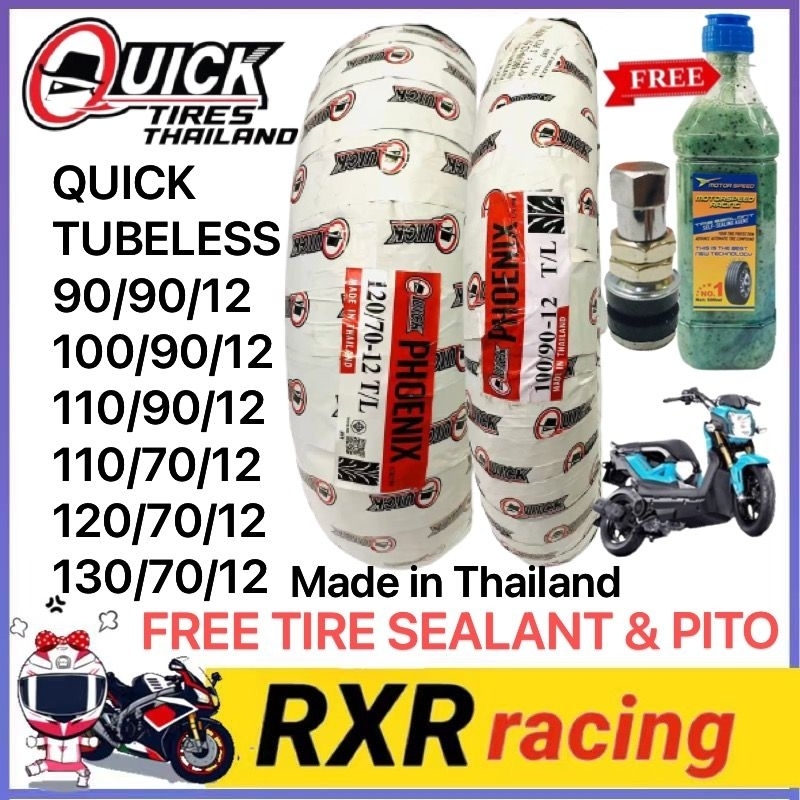 QUICK TIRE FREE TIRE SEALANT & PITO PHOENIX TUBELESS By10-12 90/100/10 110/70/12 120/70/12 130 ...