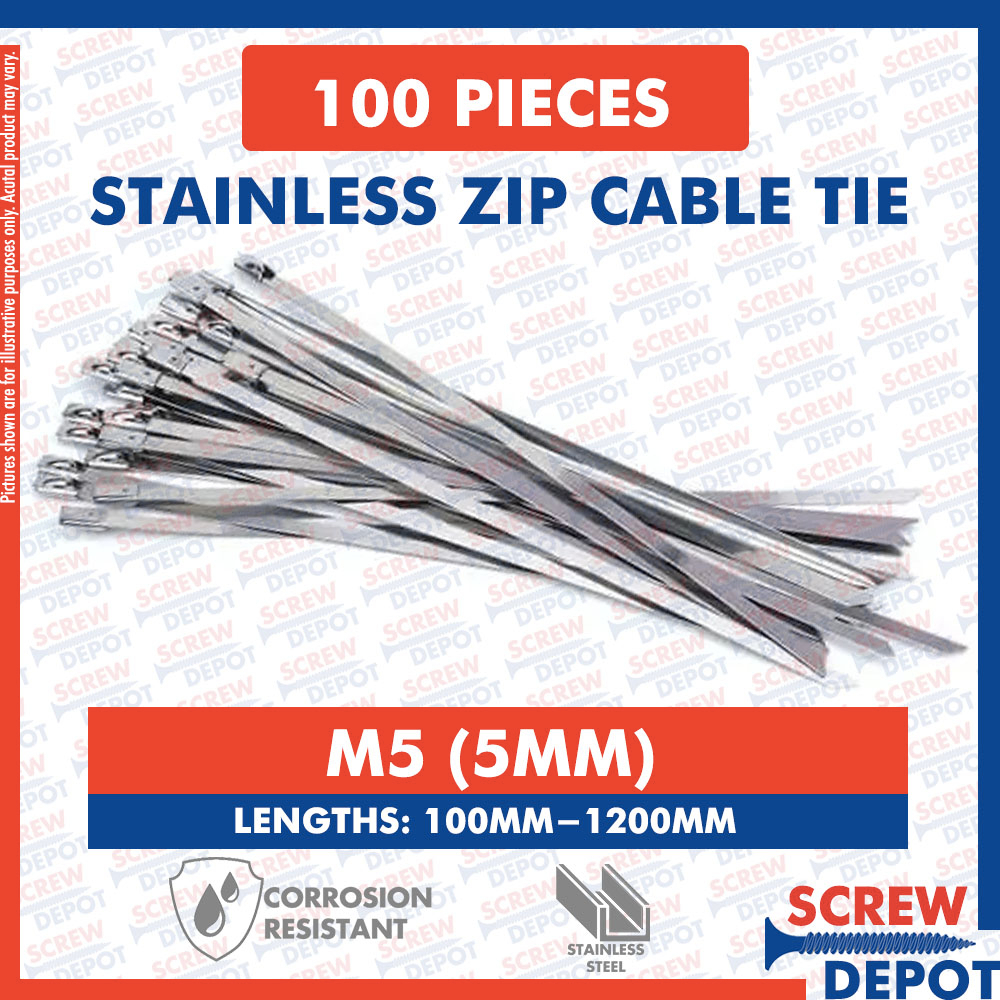 100PCS M5 x 100~1200mm Stainless Cable Tie / SS Zip Tie / SUS Wire ...