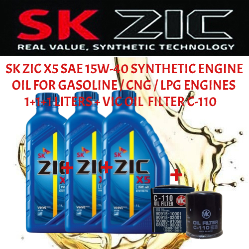 SK ZIC X5 SAE 15W-40 Synthetic Engine Oil for Gasoline 3 LITERS + VIC ...