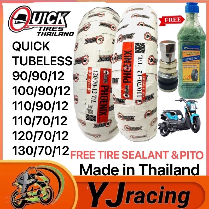 QUICK TIRE FREE TIRE SEALANT & PITO PHOENIX TUBELESS By10-12 90/100/10 ...
