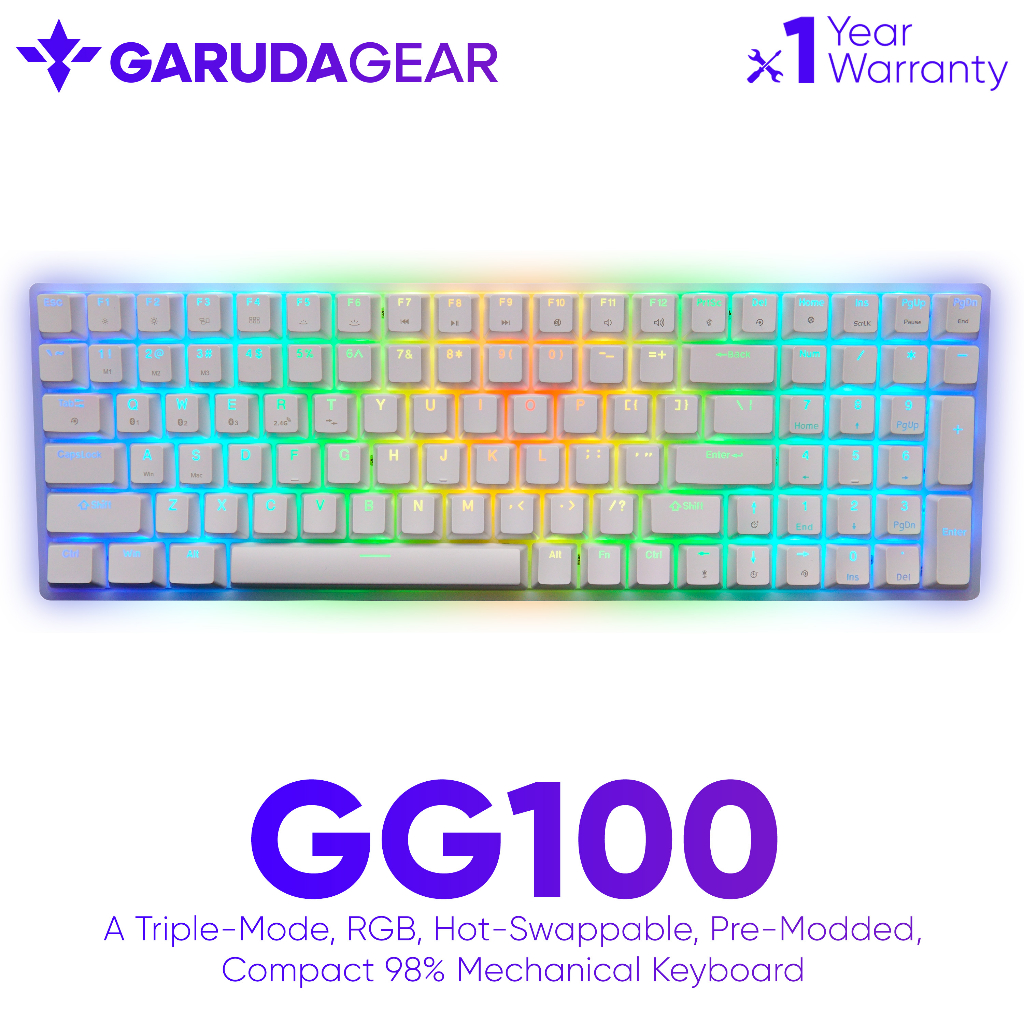 GG100B (ICE WHITE) MECHANICAL KEYBOARD | 100 Keys, Tri-Mode Wireless, Hot Swappable | Shopee ...