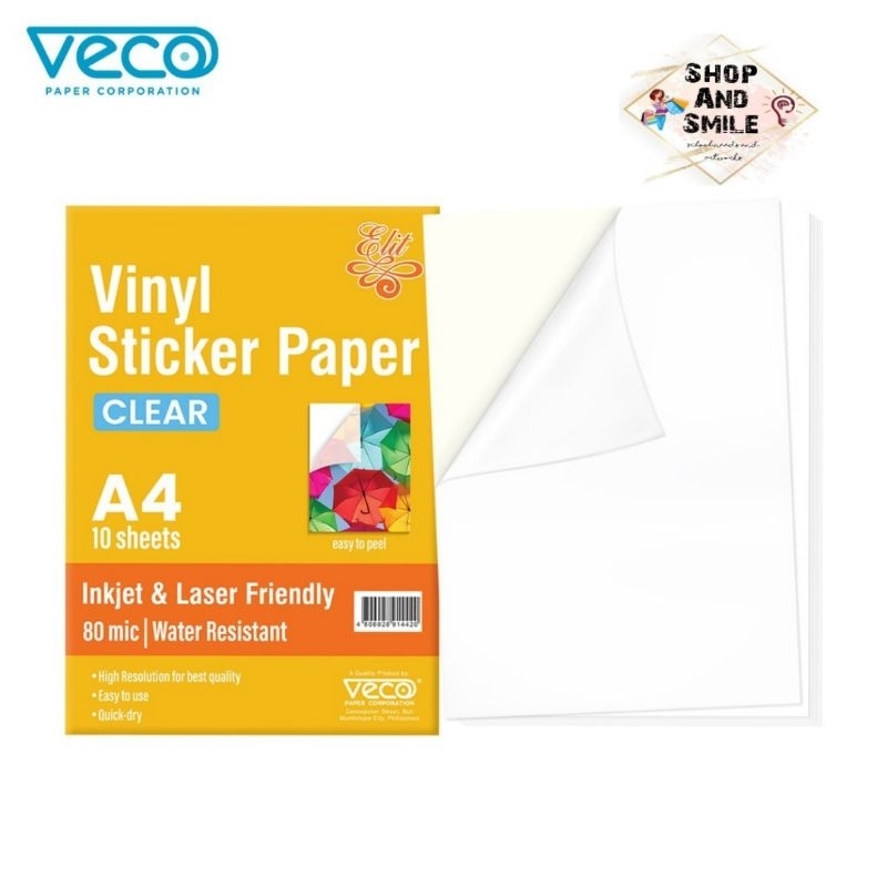 VECO Vinyl sticker paper CLEAR (10sheets) | Shopee Philippines