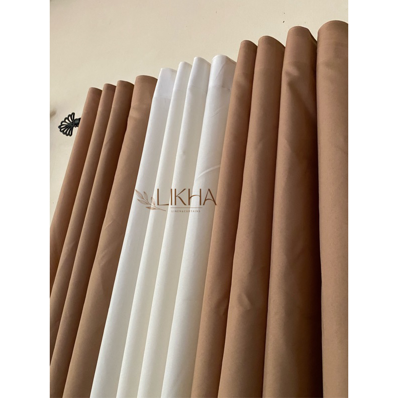 LIKHA - 3in1 Elegant Mocha Middle Leaves Ring Curtain ( 6ft/7ft Curtain ...