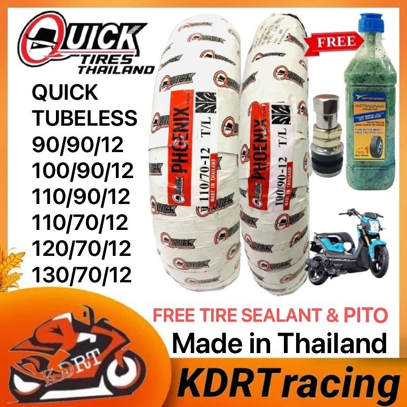 QUICK TIRE FREE TIRE SEALANT & PITO PHOENIX TUBELESS By10-12 90/100/10 ...
