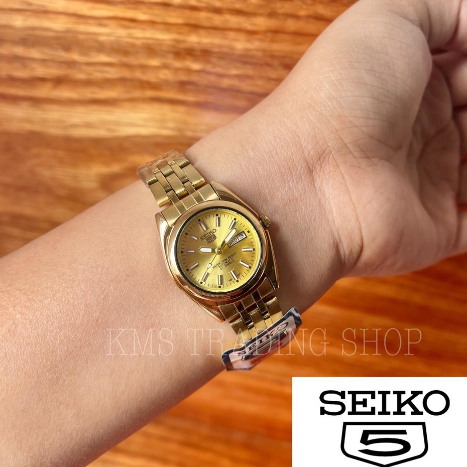 NEW!! Seiko 5 for Women Gold Automatic Hand Japan Movement Watch w/Day ...