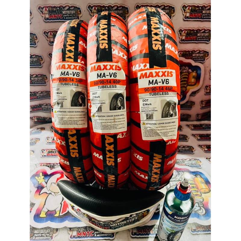 MAXXIS TIRE MA-V6 TUBELESS 70/90/14/ 80/90/14 / 90/90/14 W/ FREE SEALANT TIRE VALVE | Shopee ...
