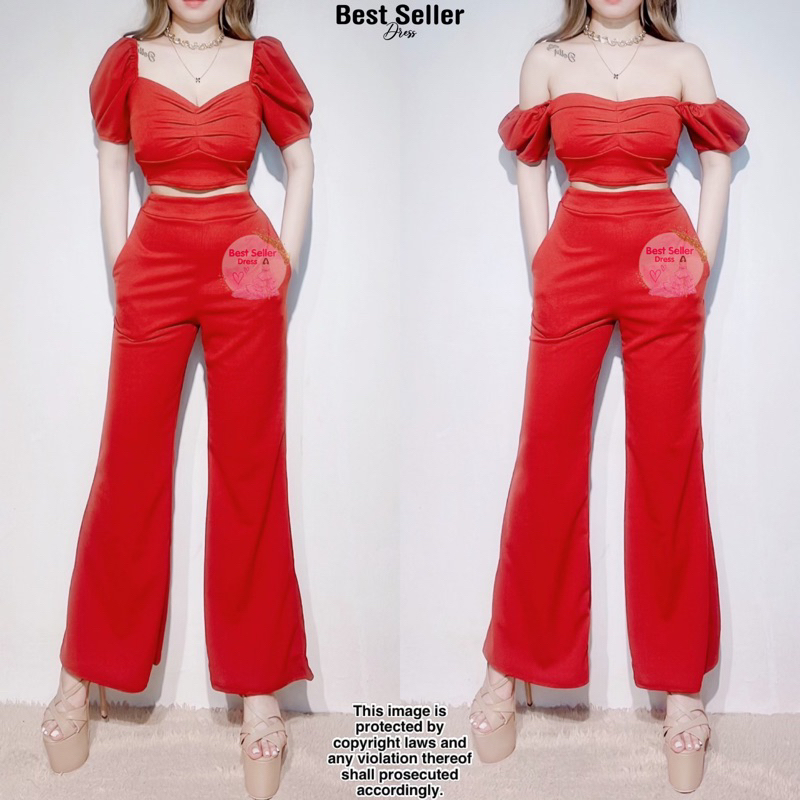 BEST SELLER MEGAN 2WAY CROPTOP & PANTS TERNO COORDINATES(BEST SELLER ...