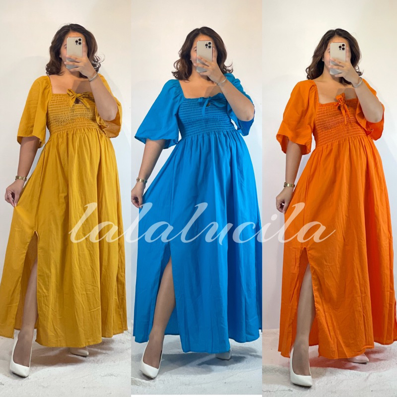 Aphrodite (L-2XL) Slit Maxi Linen Dress (PLUS SIZE) | Shopee Philippines