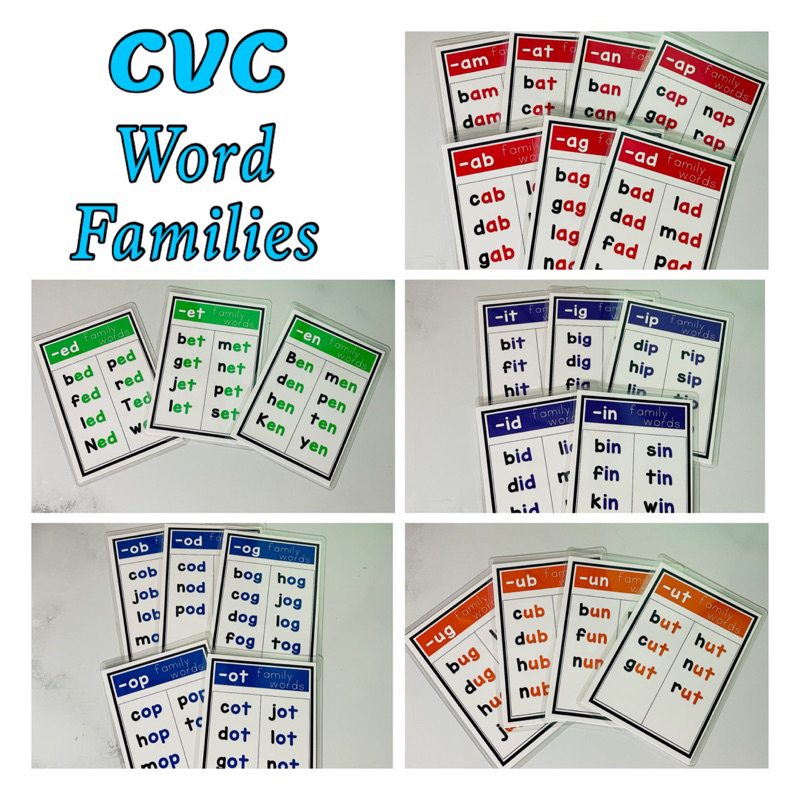 EC LEARNING CVC Word Families Laminated FLASH CARDS, Reading Cards ...