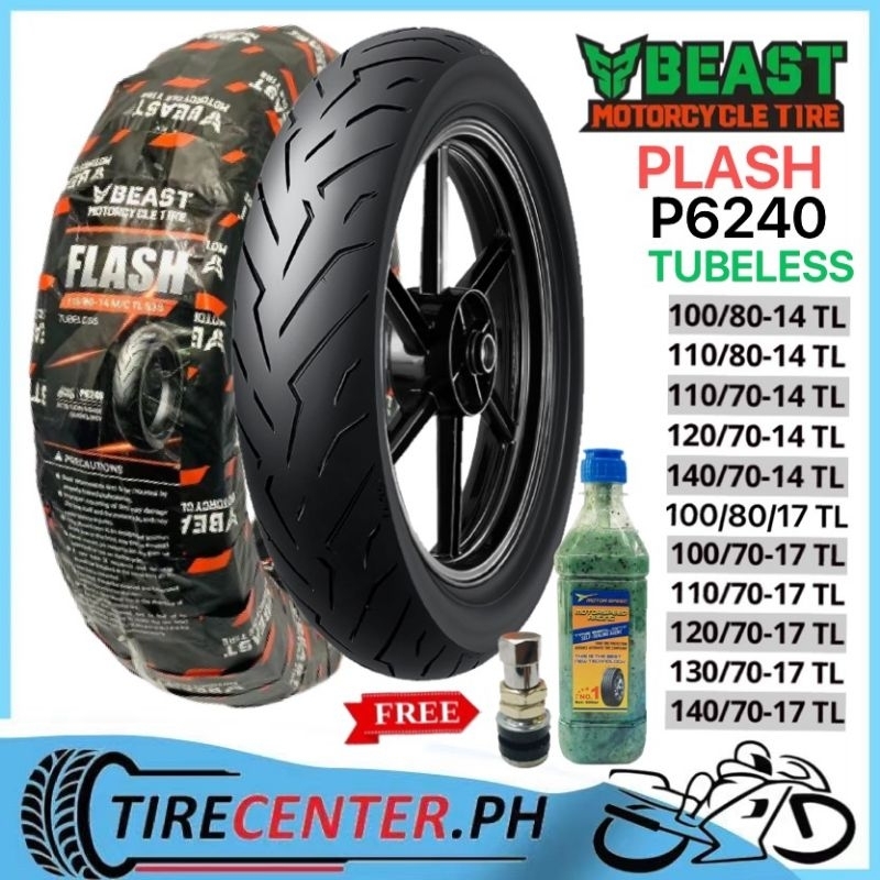 BEAST FLASH/P6240 TUBELESS TIRE BY 14/17 For Motorcycle Free Pito ...