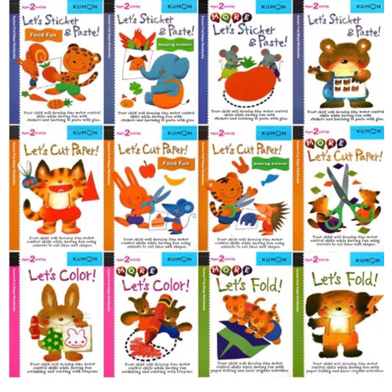 KUMON books fine motor 12 booklet skill activity cut and paste sticker ...