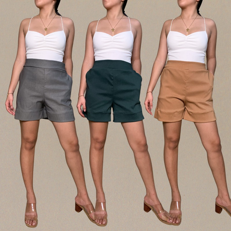 WOVEN SHORT HIGH WAIST GARTERIZED BACK WAIST PLAIN | Shopee Philippines