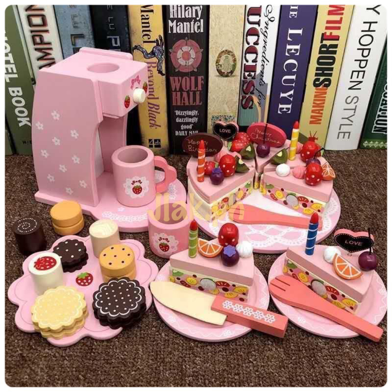PINK Wooden Coffee Machine and Sweet Set Wooden Cake Set Educational ...