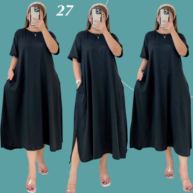 XL-3XL Plus Size Slit Midi Aline Dress/Pambahay/Cotton Spandex Plain ...