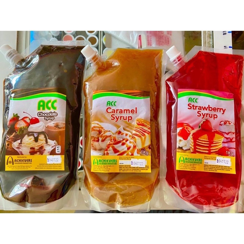 Acc caramel syrup, chocolate syrup and strawberry syrup 1kg | Shopee ...