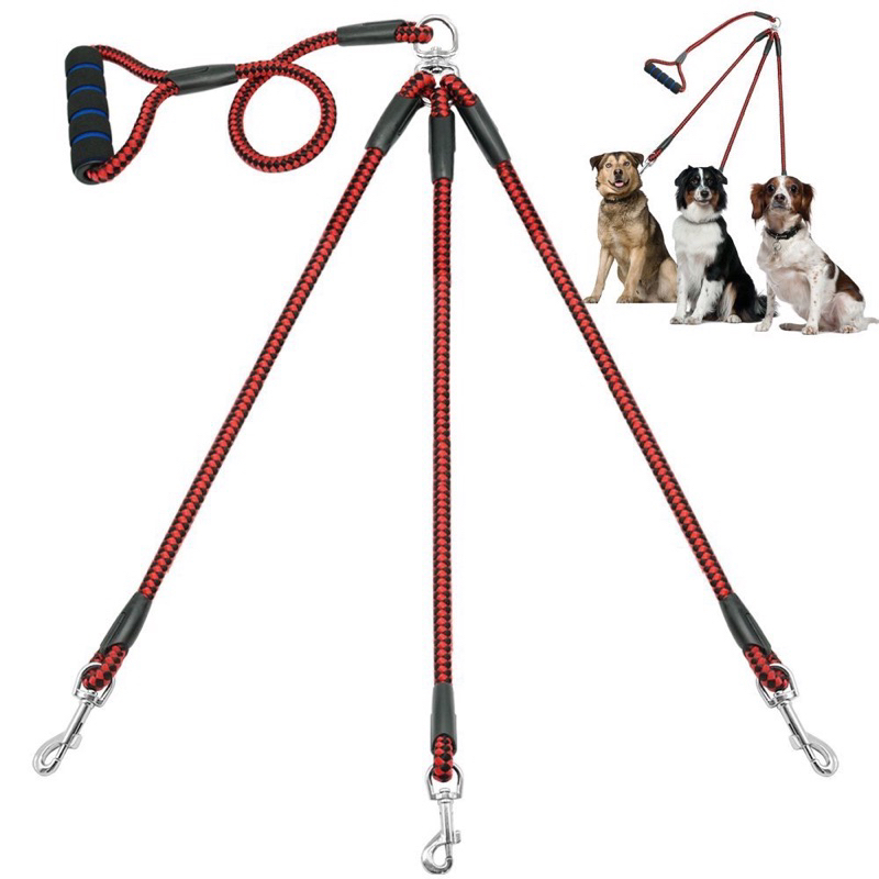 Dog 3 Way Nylon Leash Pet Walking Leash 3 Head Durable Pulling Rope 3 ...