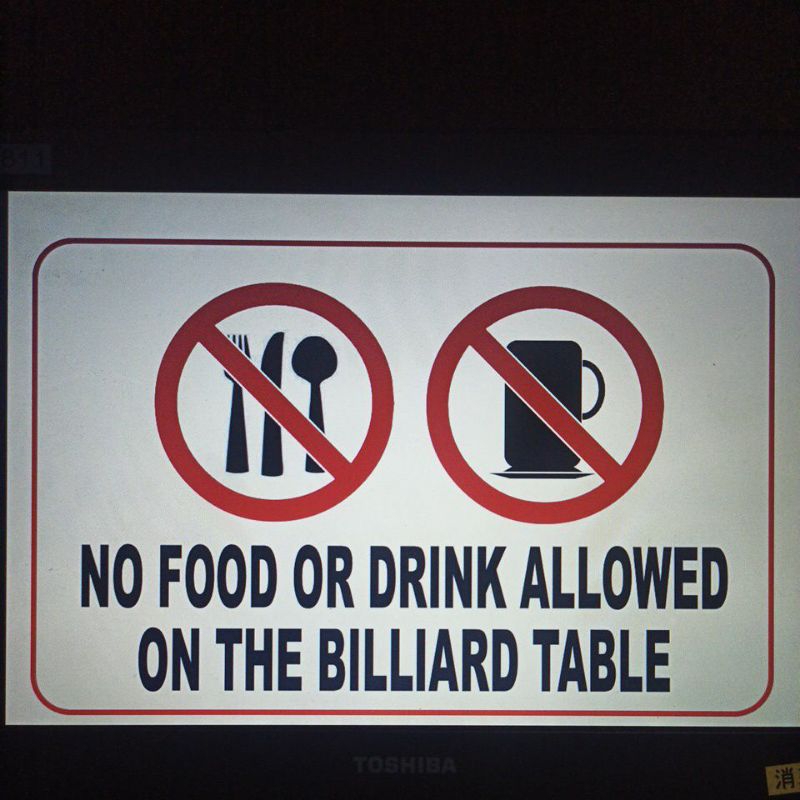 No Food or Drink Allowed on the Billiard Table LANDSCAPE Signage A4 ...
