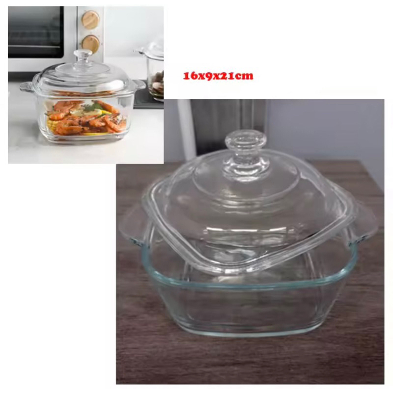 Square Glass Bowl with Lid Cover Mixing Bowl Microwavable Deep Dish ...