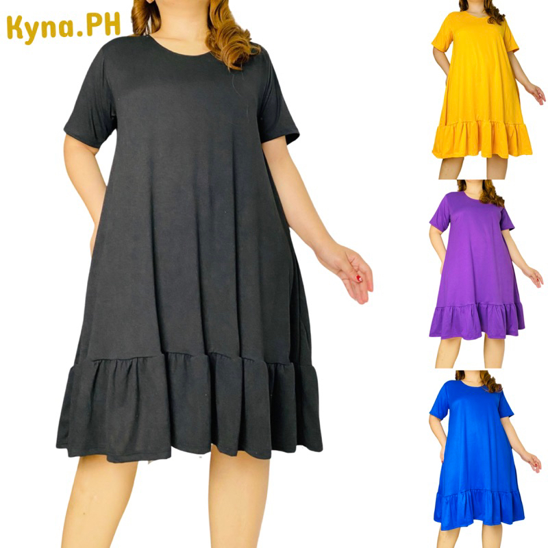 Ruffled Dress Women Plus Size Dress Plain L-2XL | Shopee Philippines