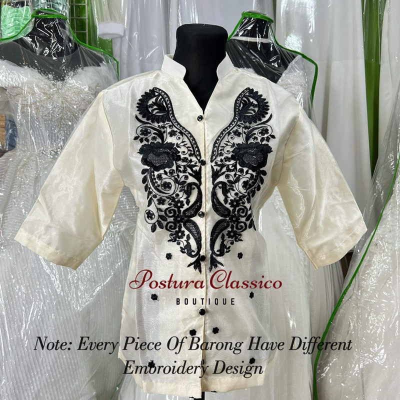 Ladies Barong 3/4 Sleeve Marian Blouse w/ Black Embroidery Design ...