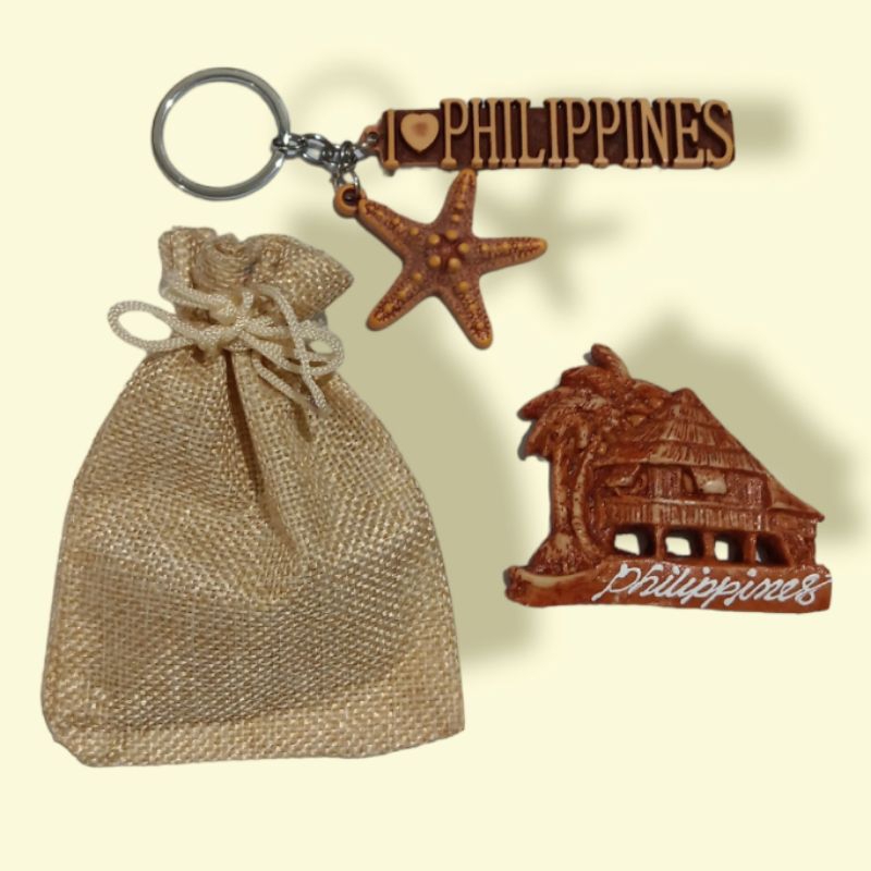 2-in-1 Philippine Souvenir Keychain + Ref Magnet with Jute Pouch ...