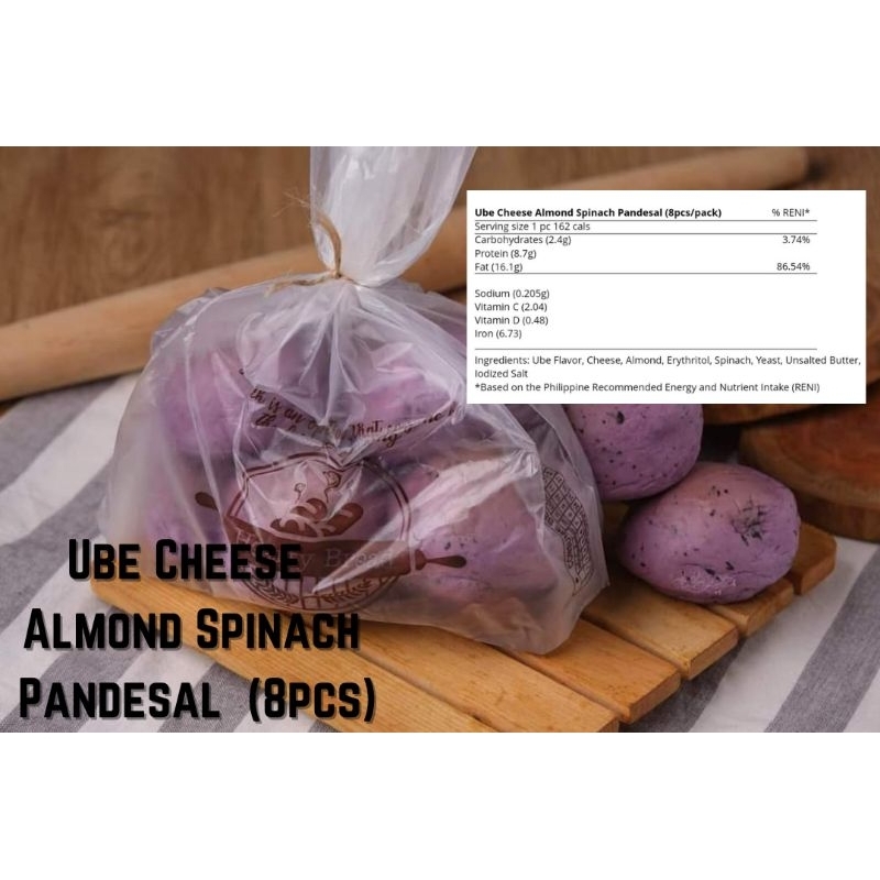 Ube Cheese Almond Spinach Pandesal 8pcs/1pack (Sugar-Free/Low-carb ...