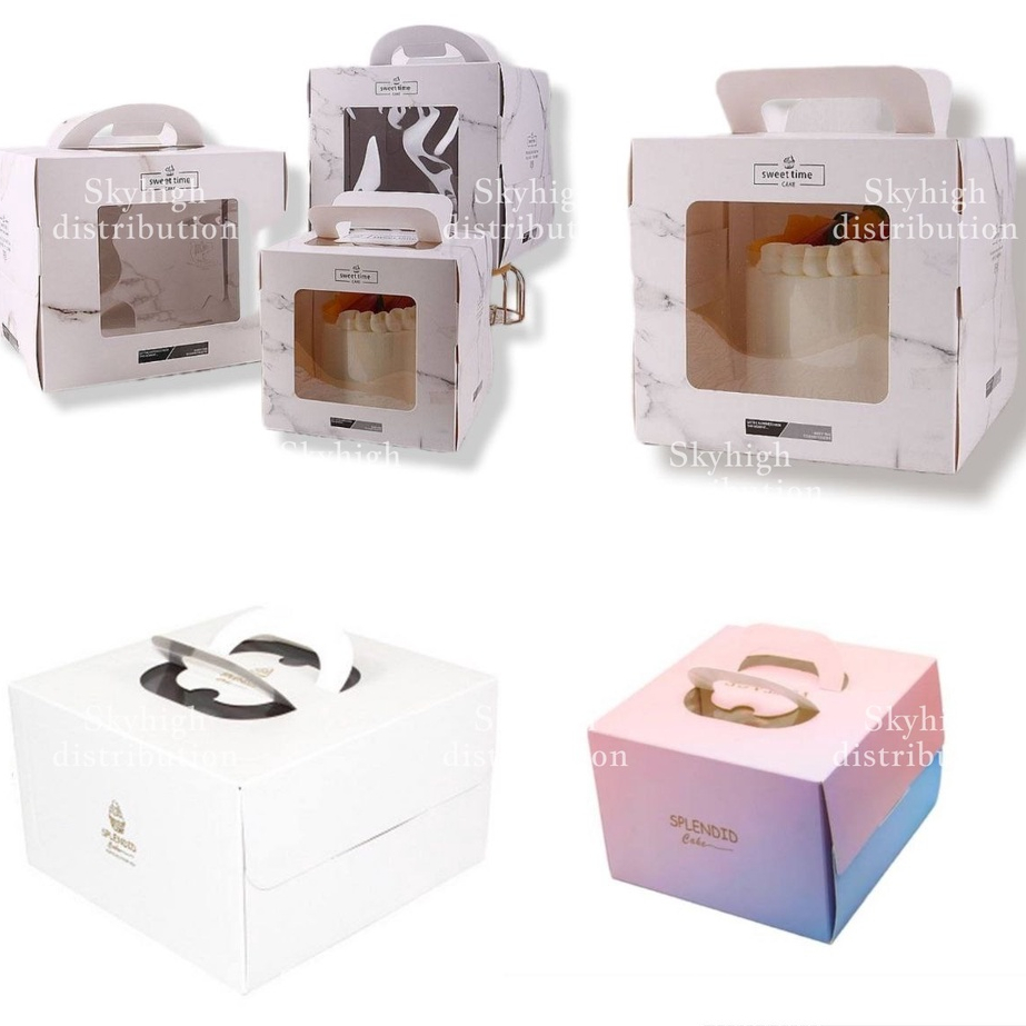 Marble Ombre White Bento & Acetate Cake Box Cardboard Square Cake ...