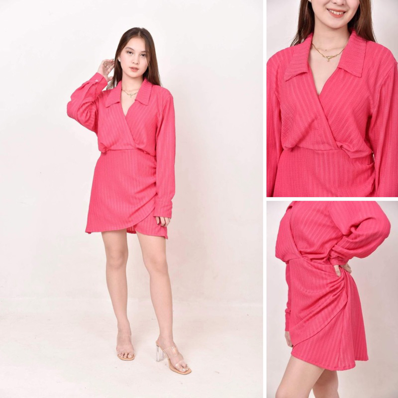 Alliah Crepe Emboss Wrap Dress•TIA_ngge | Shopee Philippines
