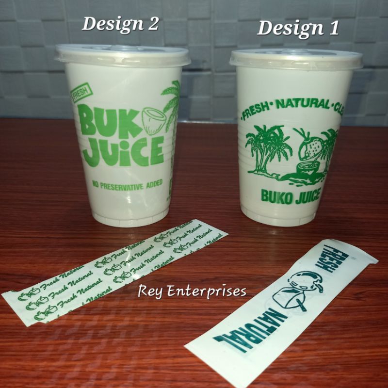 [100 pcs] 12 oz Buko cup set , printed White Plastic Cup with Lid and ...