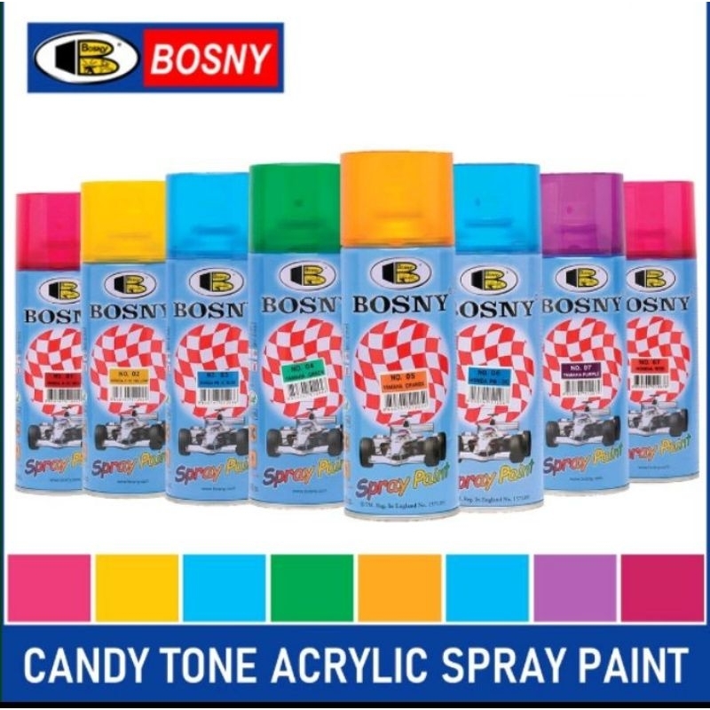 BOSNY ACRYLIC SPRAY PAINT CANDYTONE COLORS PINTURANG BUGA ORIGINAL 100% ...