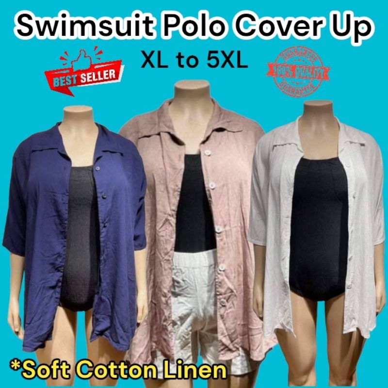 AOS PLUS SIZE SWIMSUIT POLO COVER UP ONLY Fits XL to 5XL (inner not ...