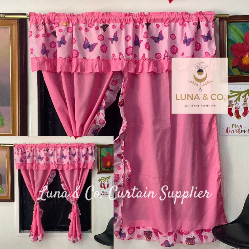 Luna & Co. Pink Butterfly Split Curtains for Window | Shopee Philippines
