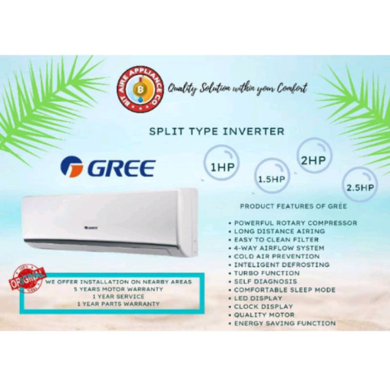 GREE 2.5HP TO 4HP SPLIT TYPE INVERTER AIRCON | Shopee Philippines