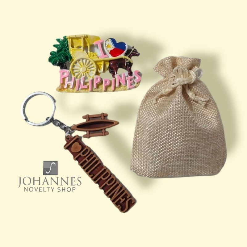 2-in-1 Philippine Souvenir Keychain and Ref Magnet with Abaca Pouch ...