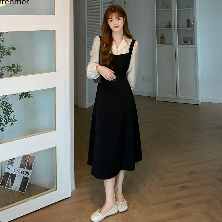 women's dresses clothing korean plain black long polo dress plus size ...