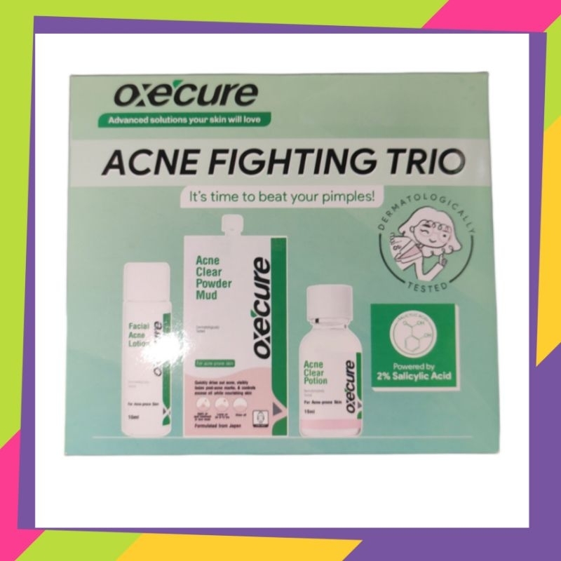 Oxecure Acne Fighting Trio(acne clear potion 15ml,Acne clear powder mud ...